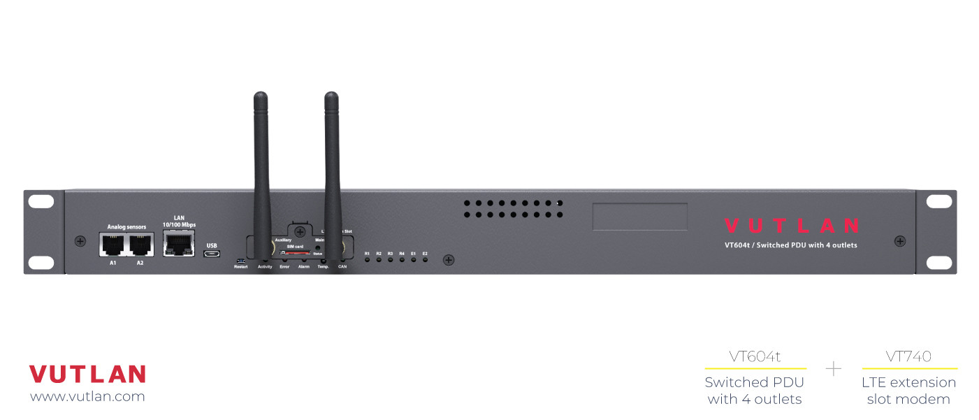 VT604 Switched PDU, 4 outlets, sensor ports, relays, & dry contacts